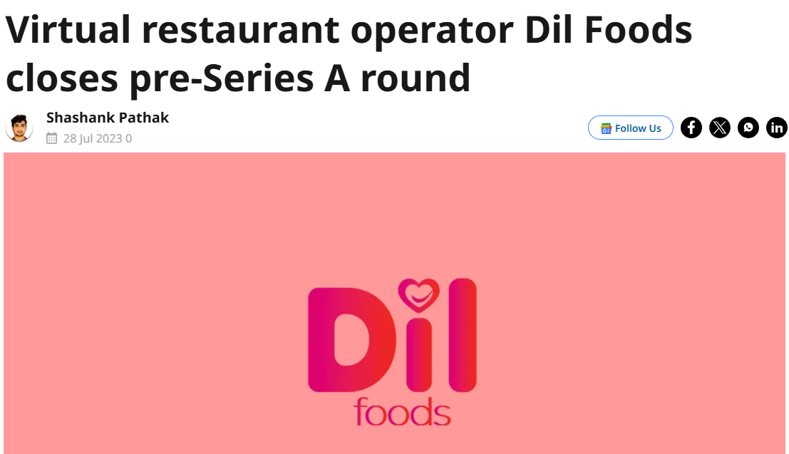 Virtual Restaurant Operator Dil Foods Closes Pre-Series A Round